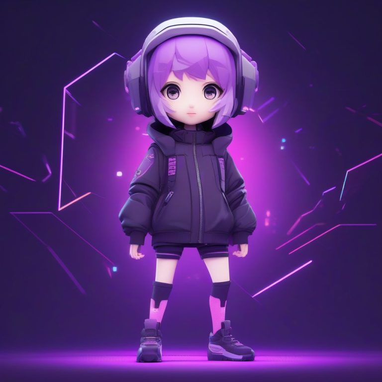 赛博朋克机能风Q版女孩：C4D Octane高光渲染动态站姿提示词 - AI绘画提示词 - 可我AI